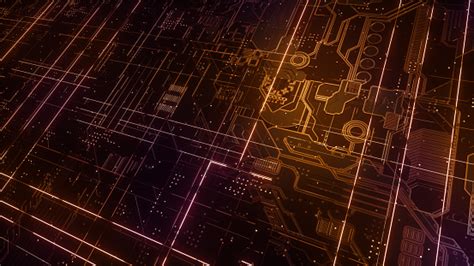 Digital Electronic Circuit Board Abstract Structure Of Many Glowing Lines And Geometric Elements