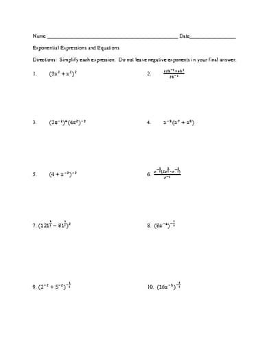 Exponential Expressions And Equations Tpt