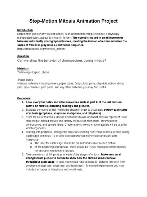 Mitosis Stop Motion Assignment Pdf