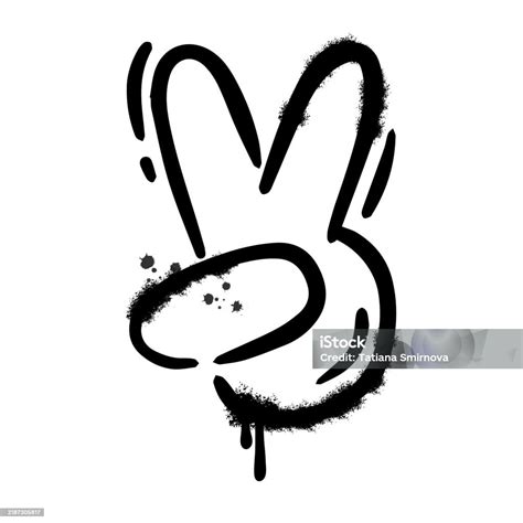 스프레이 그린 낙서 손 제스처 V 승리를 위해 텍스처 요소 흰색 배경에 격리되어 있습니다 벡터 일러스트 레이 션 개념에 대한 스톡 벡터 아트 및 기타 이미지 Istock