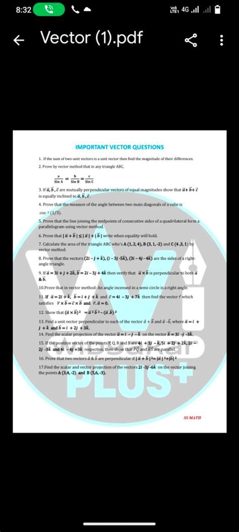 8 32 గ Vector 1 Pdf Important Vector Questions If The Sum Of Two Unit