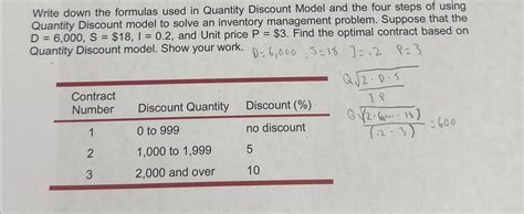 Solved Write Down The Formulas Used In Quantity Discount