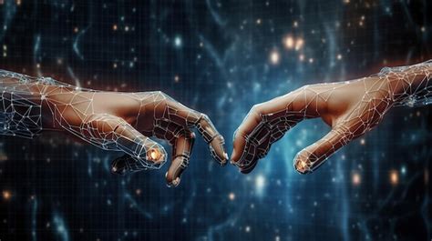 Premium Ai Image Hands Of Robot And Human Touching On Big Data Network Connection Background