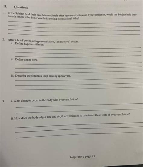 Solved II. Questions breath longer after hyperventilation or | Chegg.com