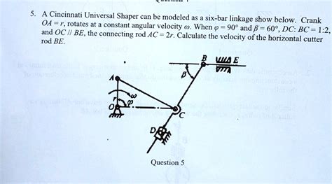 solved 5 a cincinnati universal shaper can be modeled as a six bar