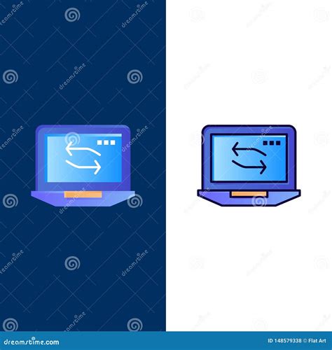 Computer Network Laptop Hardware Icons Flat And Line Filled Icon Set Vector Blue Background