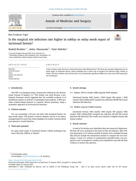 Pdf Is The Surgical Site Infection Rate Higher In Sublay Or Onlay Mesh Repair Of Incisional