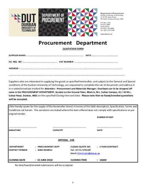 Fillable Online Purchase Quotation Template Free Word PDF Format Fax Email Print