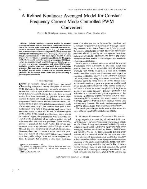 Pdf A Refined Nonlinear Averaged Model For Constant Frequency Current Mode Controlled Pwm