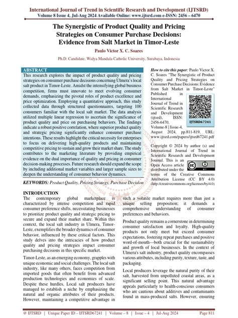 The Synergistic Of Product Quality And Pricing Strategies On Consumer Purchase Decisions