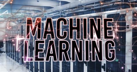 Animation Of Machine Learning Text Banner And Light Trails Against Computer Server Room Stock