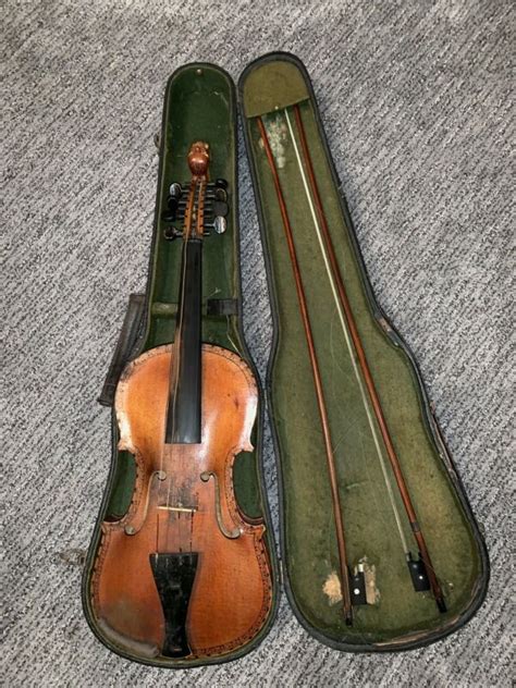 Antique Violin 1927 Norwegian Hardanger Fiddle Case Scroll Is A Face