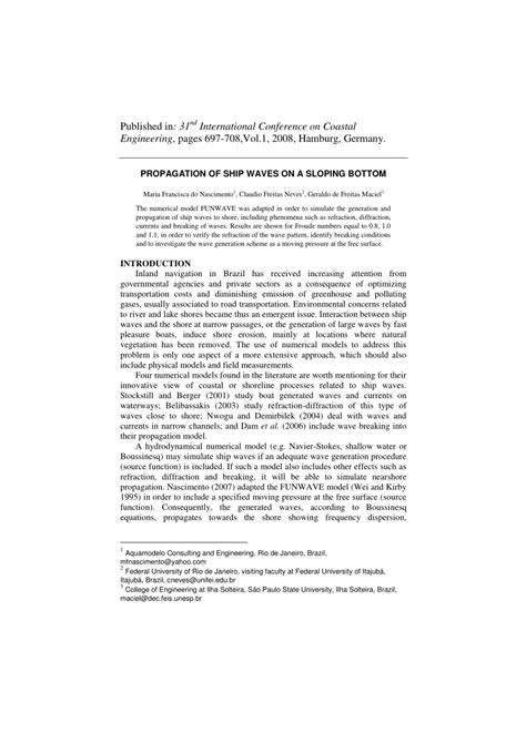 Pdf Propagation Of Ship Waves On A Sloping Bottom