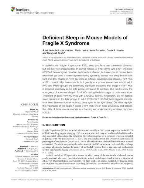 Pdf Deficient Sleep In Mouse Models Of Fragile X Syndrome