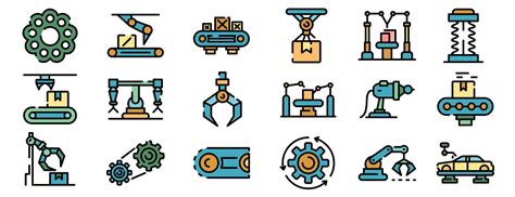 Assembly Line Icons Vector Flat 8858196 Vector Art At Vecteezy