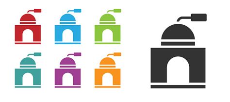 흰색 배경에 격리 된 블랙 수동 커피 분쇄기 아이콘 다채로운 아이콘을 설정합니다 벡터 일러스트레이션 고풍스런에 대한 스톡 벡터 아트 및 기타 이미지 Istock