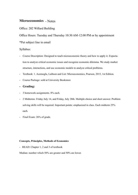 Introductory Microeconomic Analysis And Policy Notes Econ 102