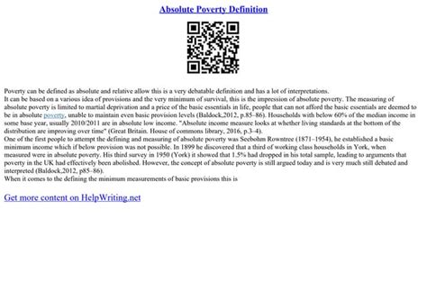 Absolute Poverty Definition Pdf Debated Sensitive Social Issues