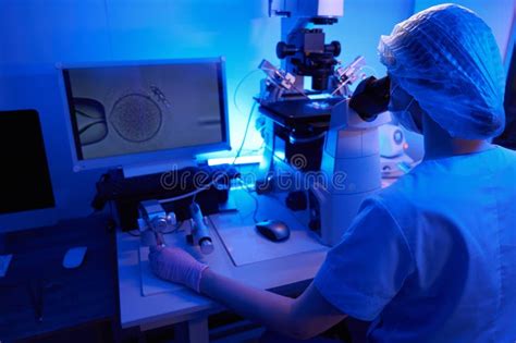 Embryologist Is Performing In Vitro Fertilization Procedure Under