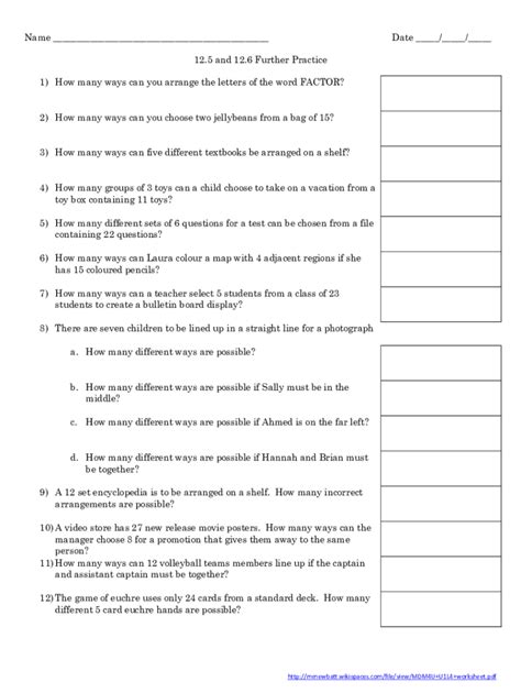 Fillable Online Name Simple Permutations And Combinations Worksheet