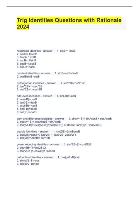 Trig Identities Questions With Rationale 2024 Secb Structural Engineering Certification
