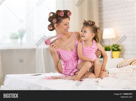 Mom Daughter Curlers Image And Photo Free Trial Bigstock