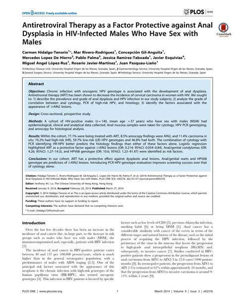 PDF Antiretroviral Therapy As A Factor Protective Against Anal Dysplasia In HIV Infected Males