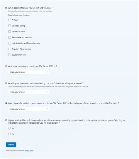 Sql Server V2025 Private Preview Signup Questionaire Learning In