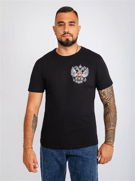 Футболка Мужской ШОping черный Короткий размер 60 62 Хлопок свободный Повседневный Россия