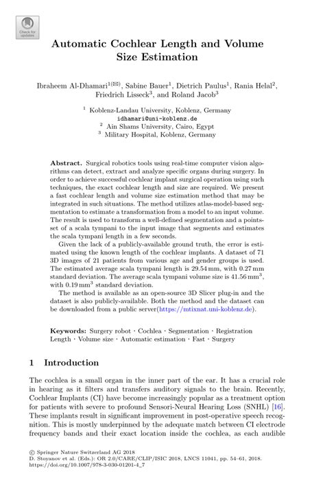 Pdf Automatic Cochlear Length And Volume Size Estimation