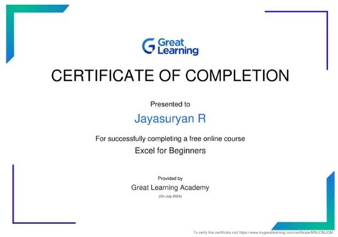 Greatlearningacademy Greatlearning Glacertificate Msexcel R Jayasuryan