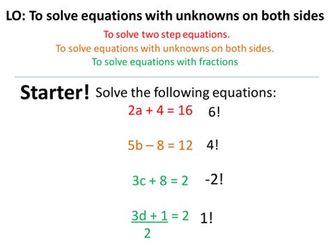 Solving Equations Two Step Brackets Fractions Unknown On Both Sides Set Up And Solve