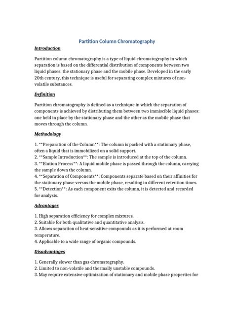 Partition Column Chromatography Guide Pdf