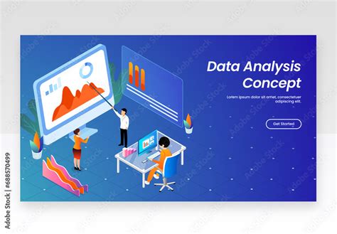 Data Analysis Concept Based Landing Page Design With Business People Presenting Online Info