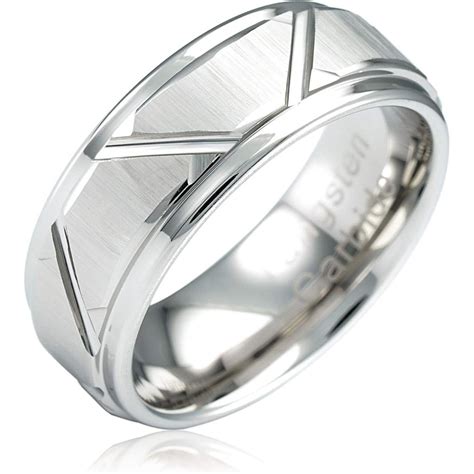 100s Jewelry White Gold Tungsten Rings Angled Groove Lines Men Wedding