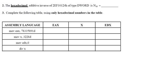 Solved 2 The Hexadecimal Additive Inverse Of 2ef10124h Of
