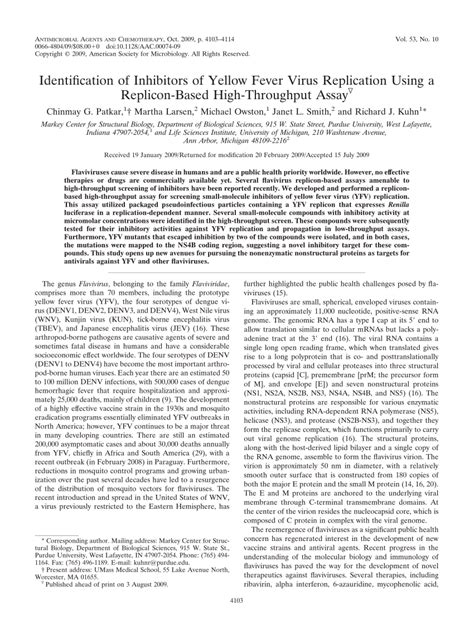 Pdf Identification Of Inhibitors Of Yellow Fever Virus Replication Using A Replicon Based High
