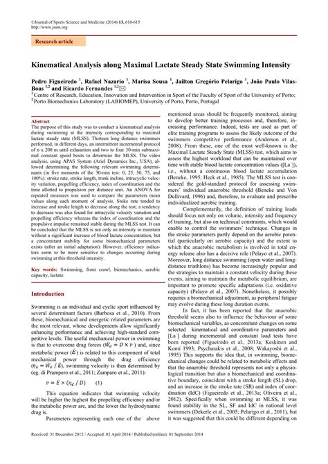 Pdf Kinematical Analysis Along Maximal Lactate Steady State Swimming