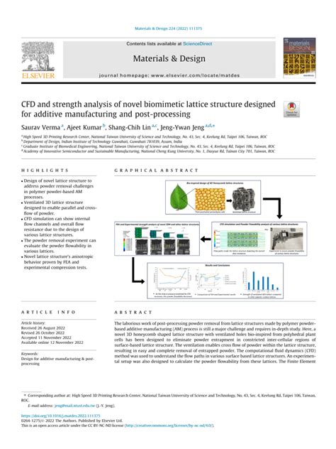 Pdf Cfd And Strength Analysis Of Novel Biomimetic Lattice Structure Designed For Additive