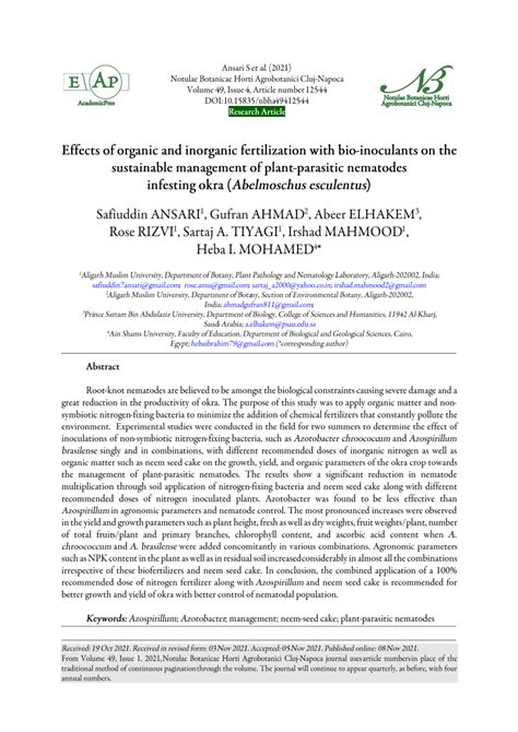 (PDF) Effects of organic and inorganic fertilization with bio-inoculants on the sustainable ...