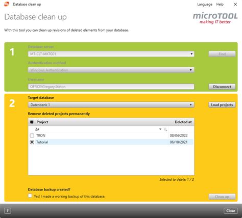 Dialog For ‘database Clean Up › Microtool Hilfeseiten