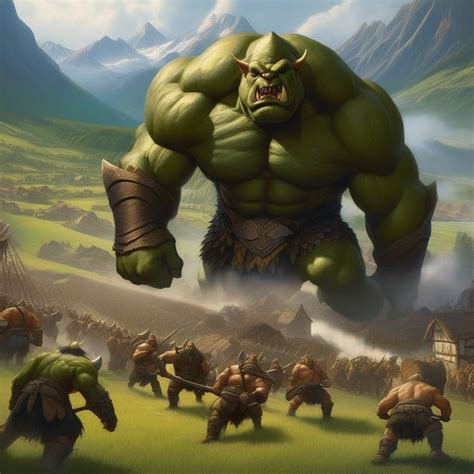 Colossal Giant Ogres Raiding On Large Village In A By Mostkryptic On