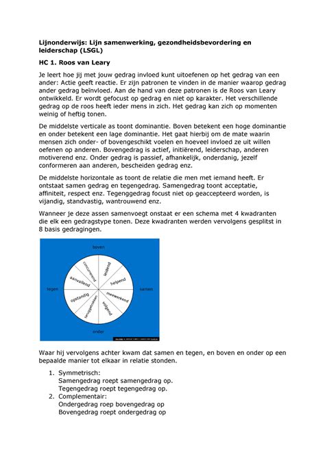 Samenvatting Lsgl College Aantekening Roos Van Leary Lijnonderwijs