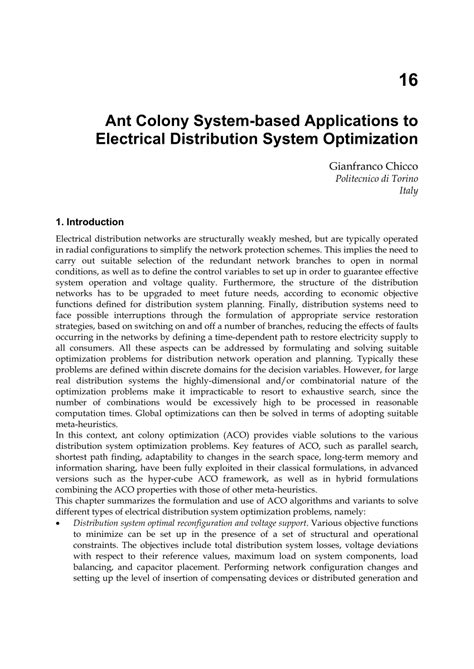 Pdf Ant Colony System Based Applications To Electrical Distribution System Optimization