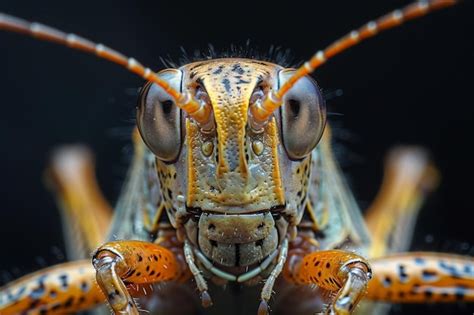 Closeup Portrait Of A Grasshoppers Face Premium Ai Generated Image