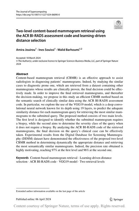 Two Level Content Based Mammogram Retrieval Using The Acr Bi Rads