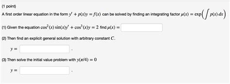solved a first order linear equation in the form