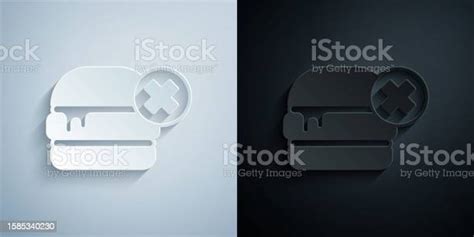 종이 컷 회색과 검은색 배경에 분리된 햄버거 아이콘이 없습니다 햄버거 아이콘입니다 치즈버거 샌드위치 간판 패스트 푸드 메뉴 종이