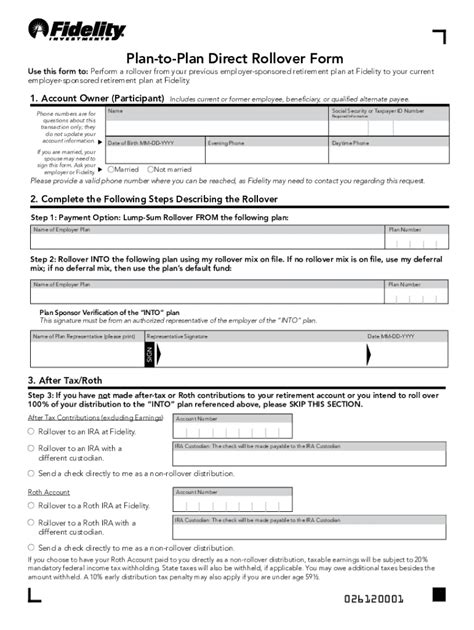 Fillable Online Plan To Plan Direct Rollover Form Login To Fidelity Netbenefits Fax Email
