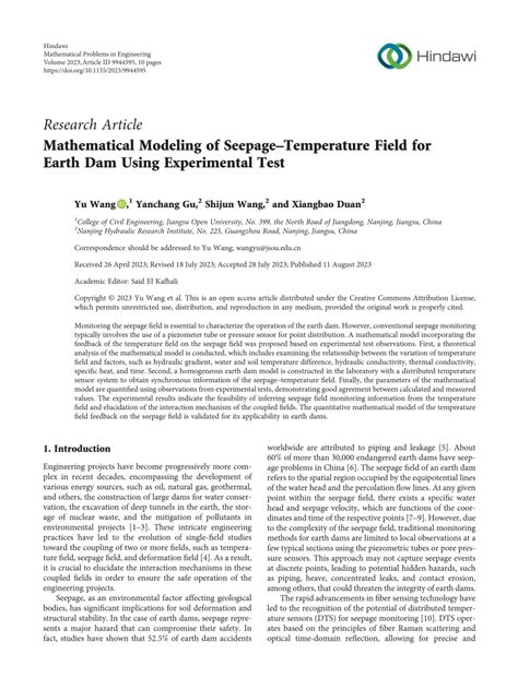 Pdf Mathematical Modeling Of Seepage Temperature Field For Earth Dam